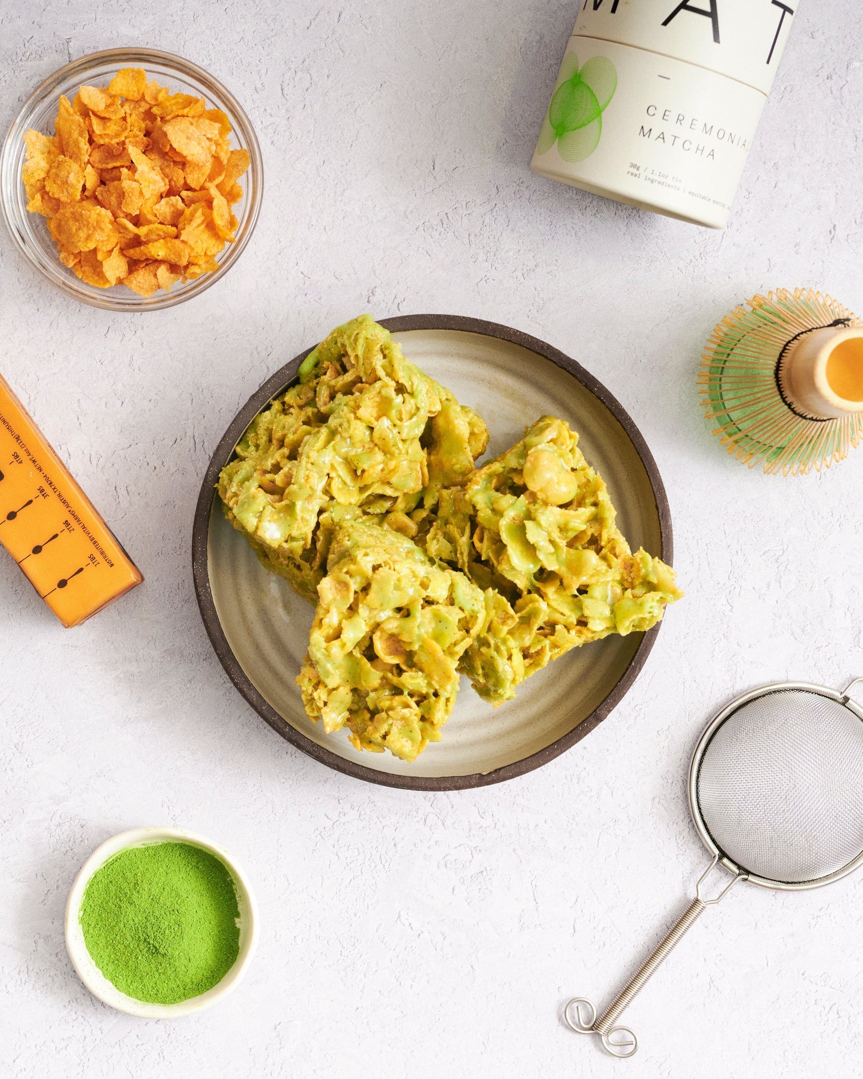 Matcha Marshmallow Cornflake Bars